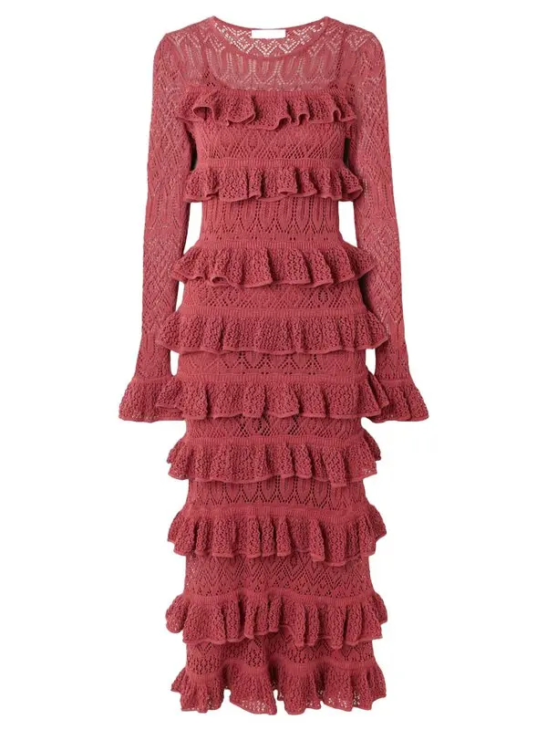 Zimmermann Wanderlust Ruffle Dress - Brick Red