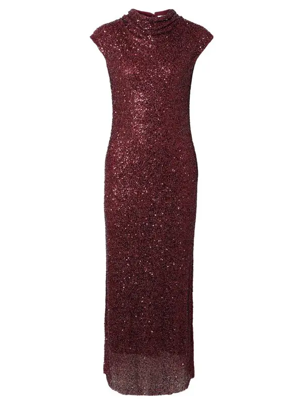 Simkhai Zaria Sequin Cowl Neck Midi Dress - Burgundy
