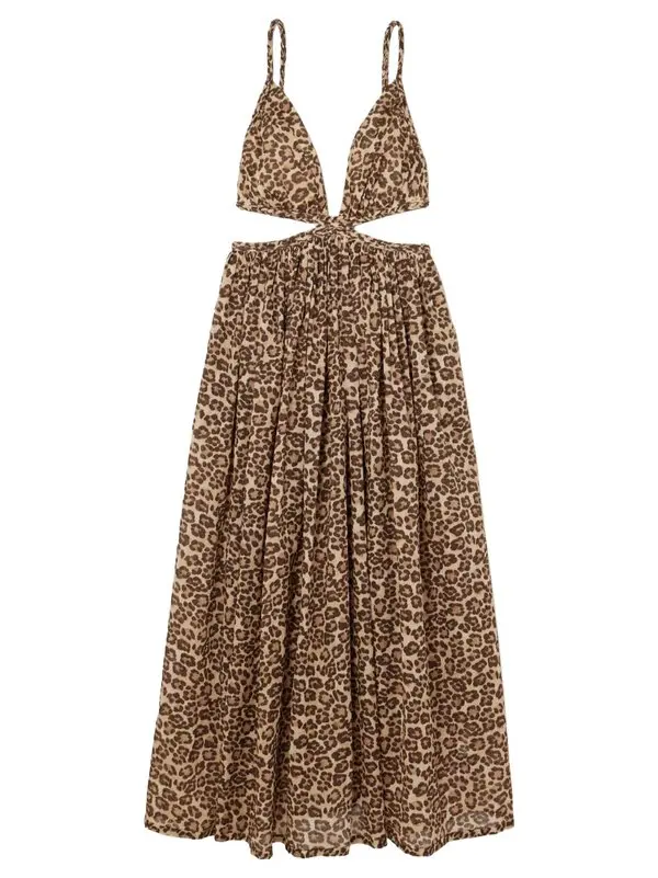 Zimmermann Wanderlust Leopard Print Cutout Maxi Dress - Brown