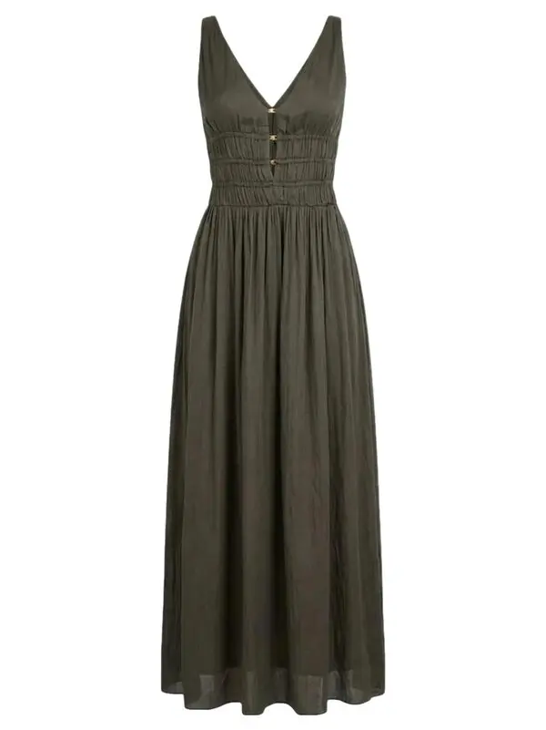 Liu Jo Sleeveless V-neck Gathered Maxi Dress - Dark Olive Green