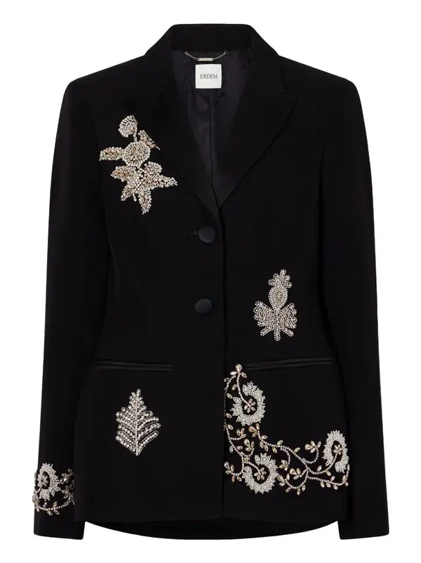 Erdem Embroidered Peak-lapel Blazer - Black