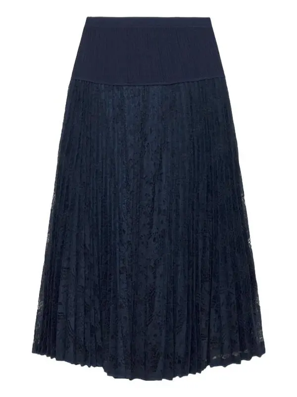 Simkhai Verona Lace-pleated A-line Midi Skirt - Midnight Blue