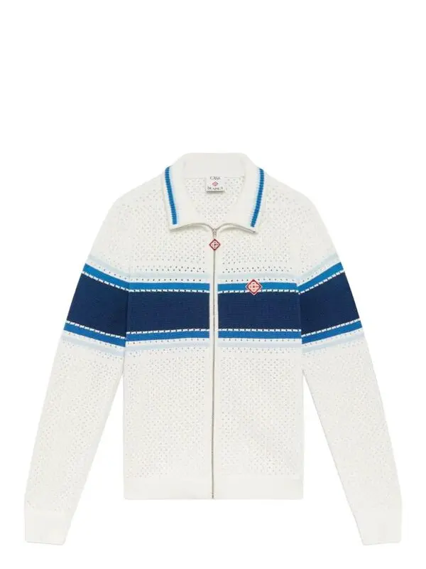 Casablanca Mesh Stripe Knitted Jacket - White  Blue