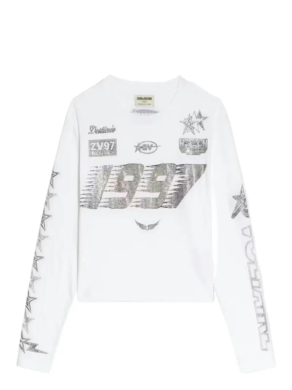 Zadig&Voltaire Rhinestone Embellished Long Sleeve Top - White