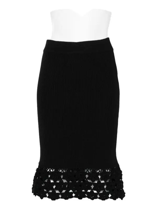 GANNI Crochet Trim Ribbed Knit Midi Skirt - Black