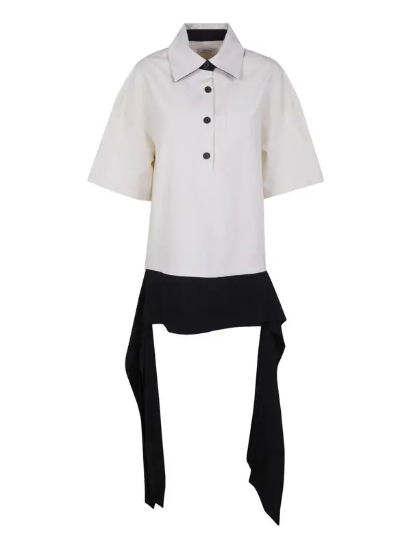 ENTIRE STUDIOS Contrast Hem Tie Polo Shirt - White