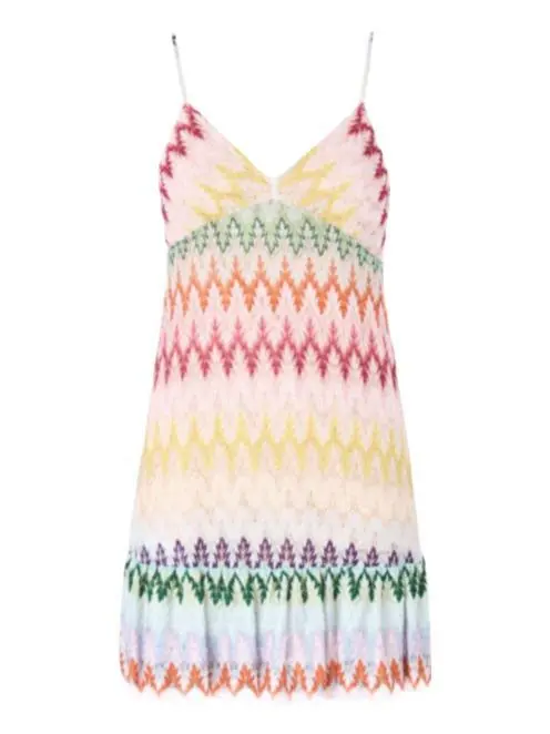 Missoni Sleeveless V-neck Zigzag Lace Mini Dress - Pink