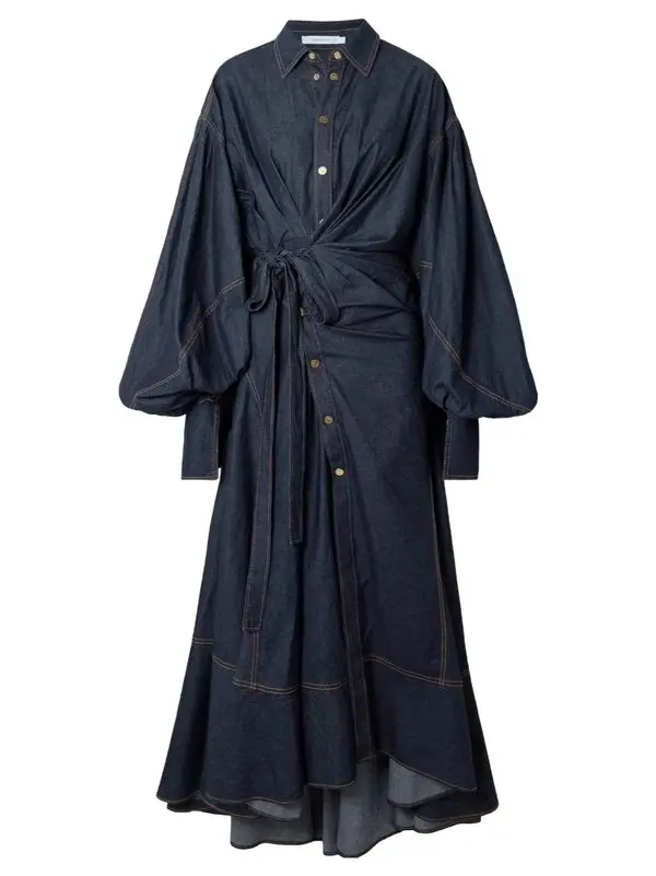 Zimmermann Rebellion Denim Wrap Dress - Dark Blue