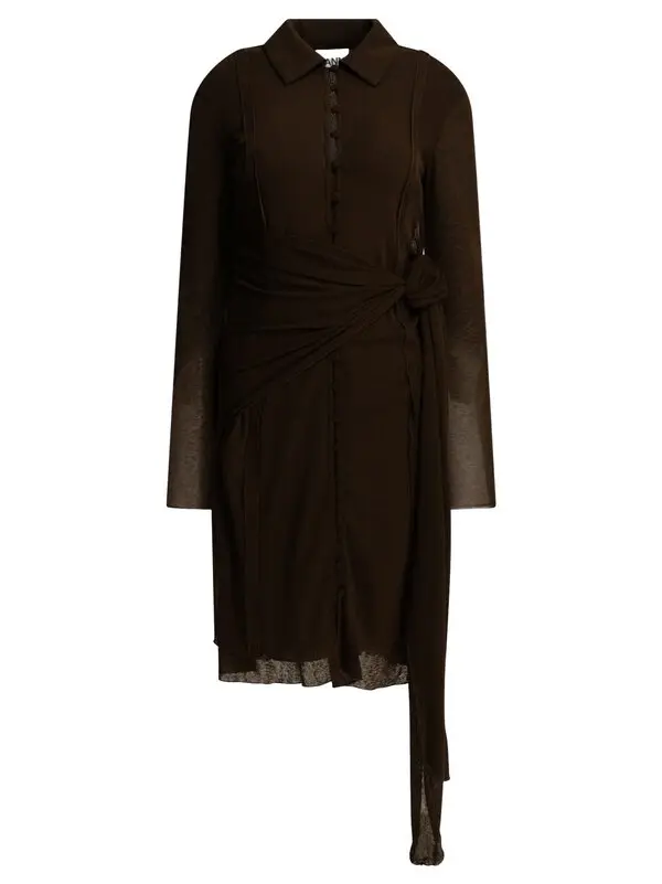 GANNI Draped Knot Chemise Dress - Brown
