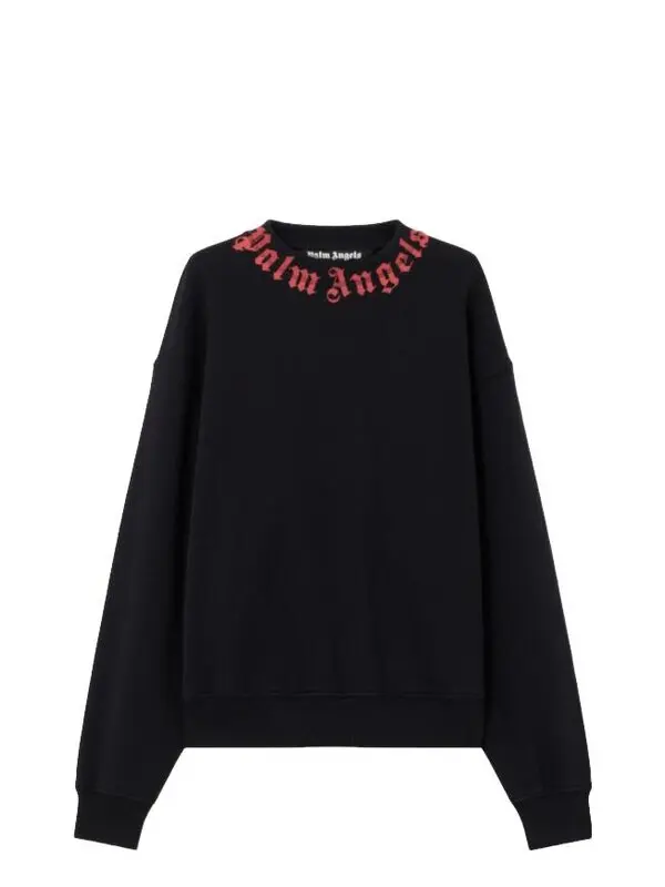 Palm Angels Neck Logo Crewneck Sweatshirt - Black Red