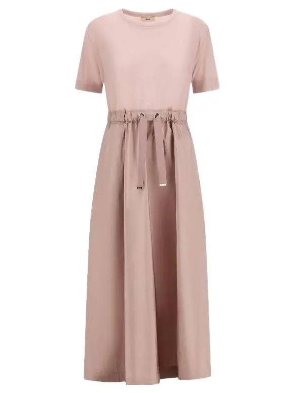 Herno Short Sleeve Dress With Cinched Waist And Ribbon Embellishment - Nude