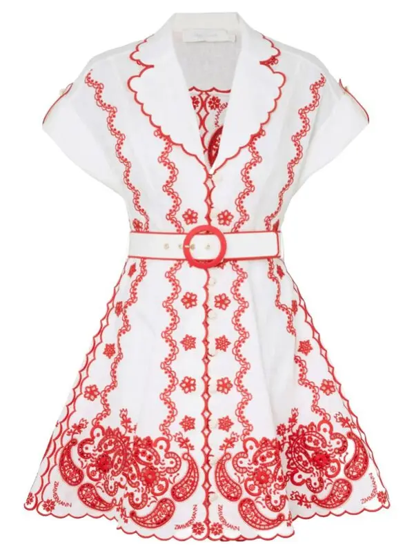 Zimmermann Lucky Embroidered Mini Dress - Ivory Red