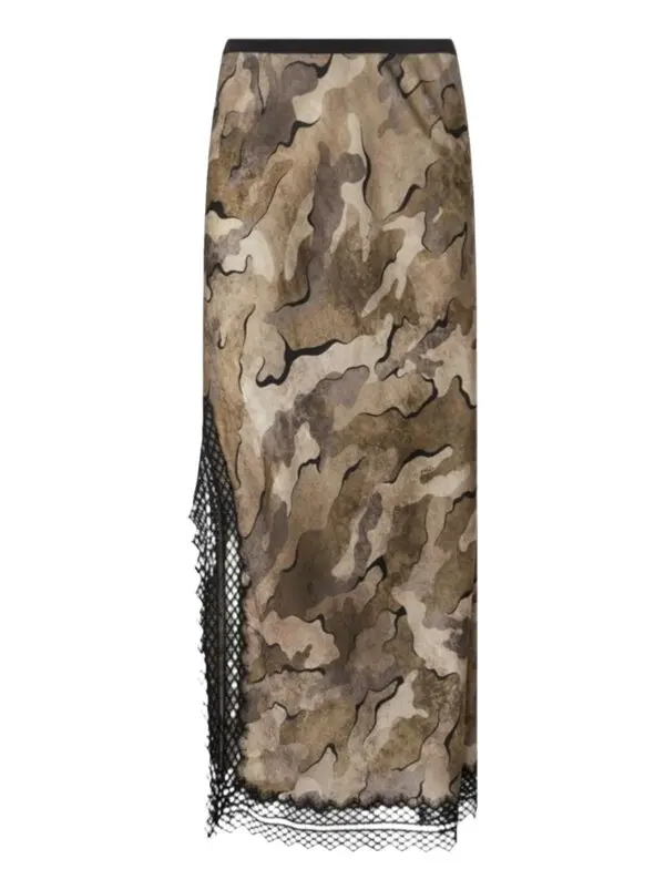 Pinko Camouflage Print Lace-trim Midi Skirt - Multi-color