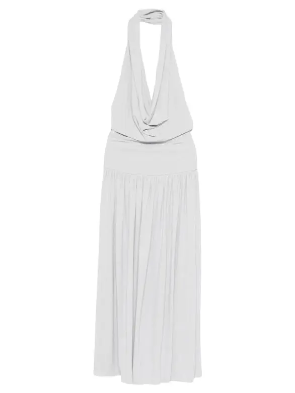 AYA MUSE Halterneck Pleated Maxi Dress - White