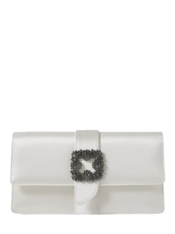Manolo Blahnik Crystal-embellished Satin Clutch - White