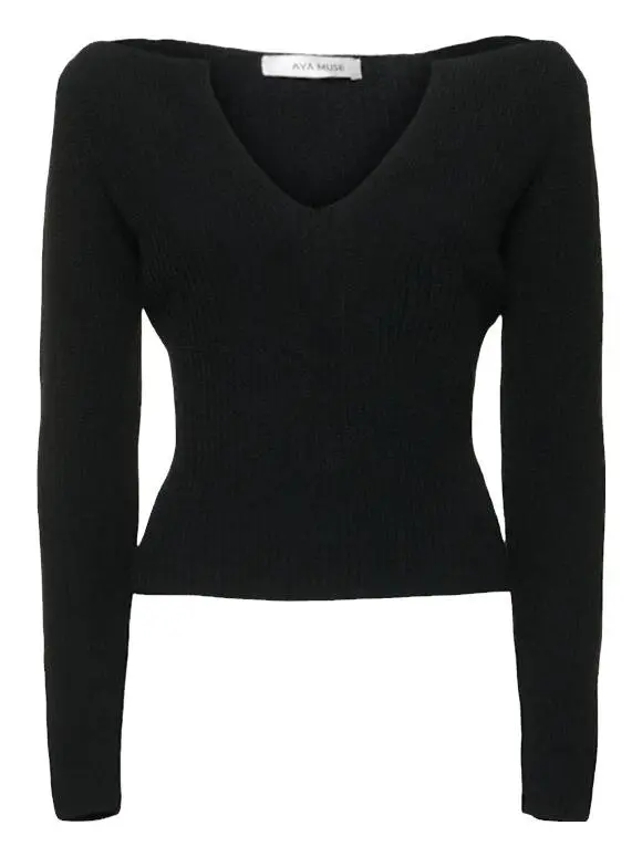 AYA MUSE Caeli Cotton Knit V-neck Sweater - Black