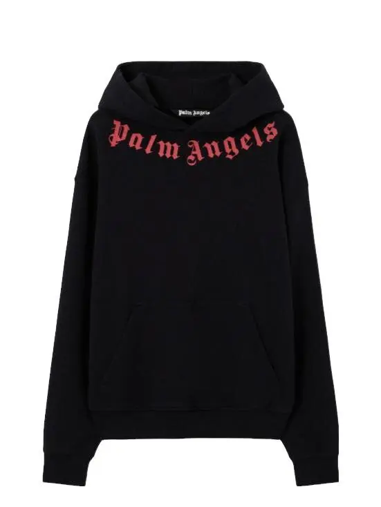 Palm Angels Neck Logo Hoodie - Black Red