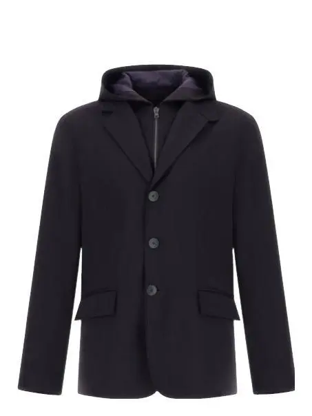 Herno Hooded Jersey Blazer With Removable Bib - Blue