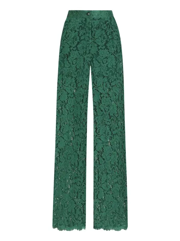 Dolce & Gabbana Lace Floral Pattern Trousers - Green
