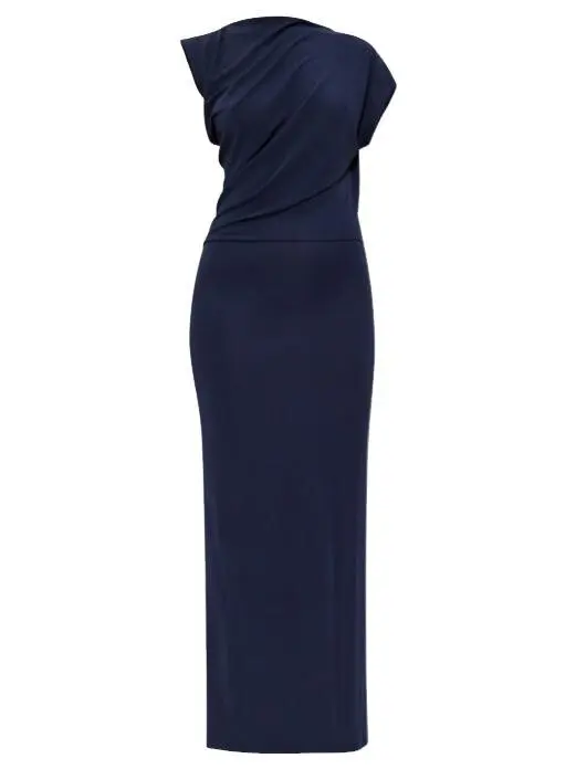 Cult Gaia Asymmetrical Pleated Maxi Dress - Black