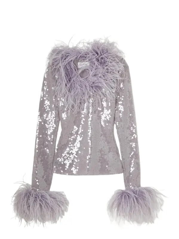 16Arlington Pendall Feather-trimmed Sequined Stretch Cover-up - Gray