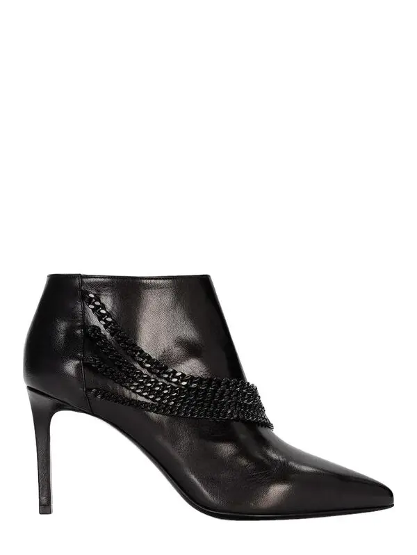 Saint Laurent Pointed High-heeled Ankle Boots With Chain Link Detailing - Black