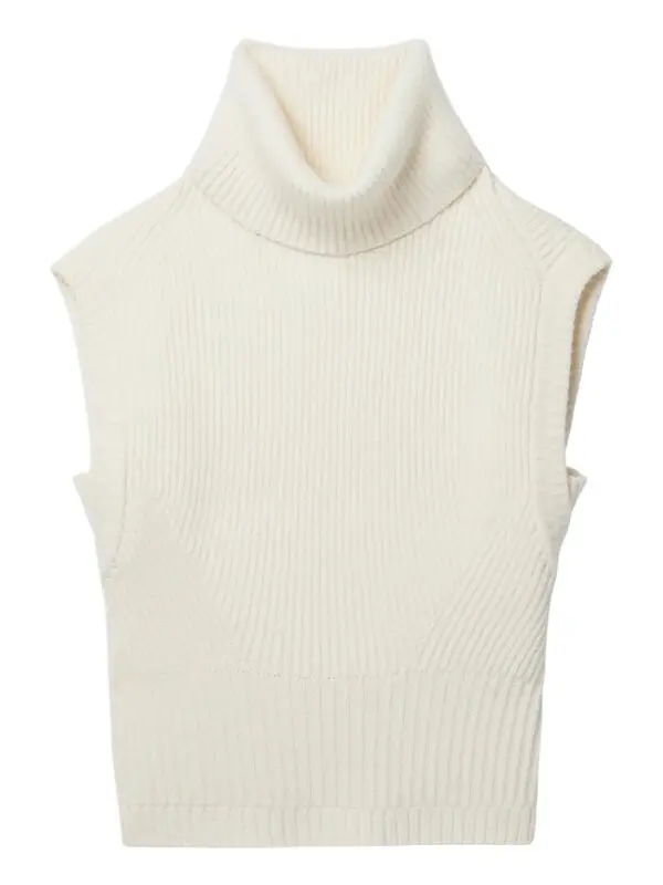 Simkhai Ribbed Turtleneck Sleeveless Top - Ivory