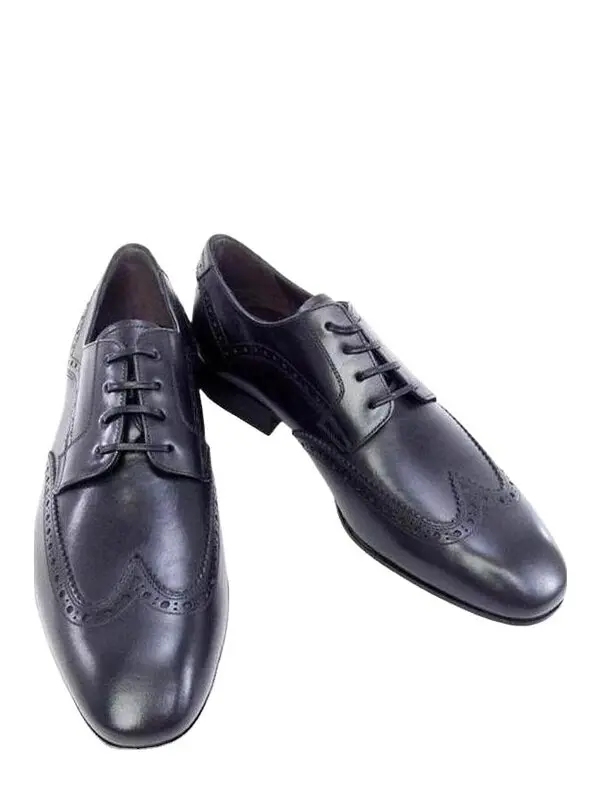 FERRAGAMO Leather Wing Tip Lace-up Derby Shoes - Black