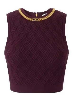 Elisabetta Franchi Cropped Knit Top With Chain Detail - Merlot