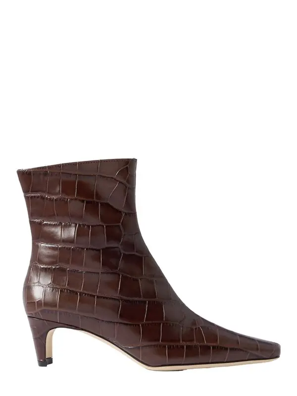 Staud Croc-effect Leather Ankle Boots - Brown