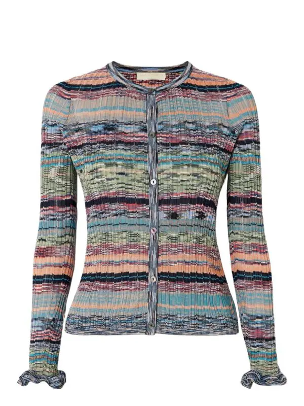 Ulla Johnson Pointelle-trimmed Striped Ribbed-knit Cardigan - Multicolor