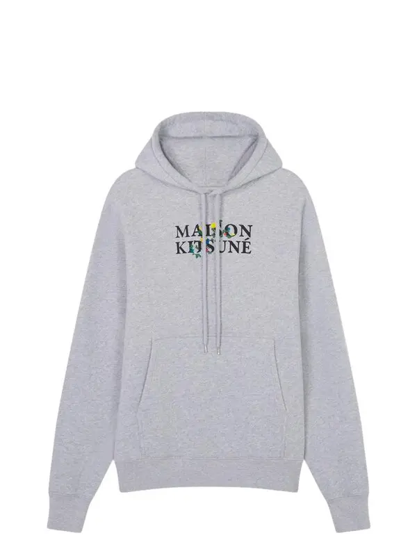 Maison Kitsuné Logo Printed Drawstring Hoodie - Gray