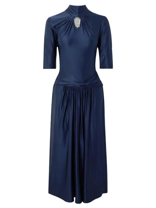 Rabanne Embellished High Neck Midi Dress - Navy Blue