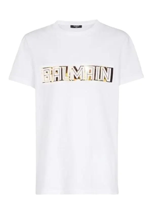 Balmain Metallic Logo Printed T-shirt - White