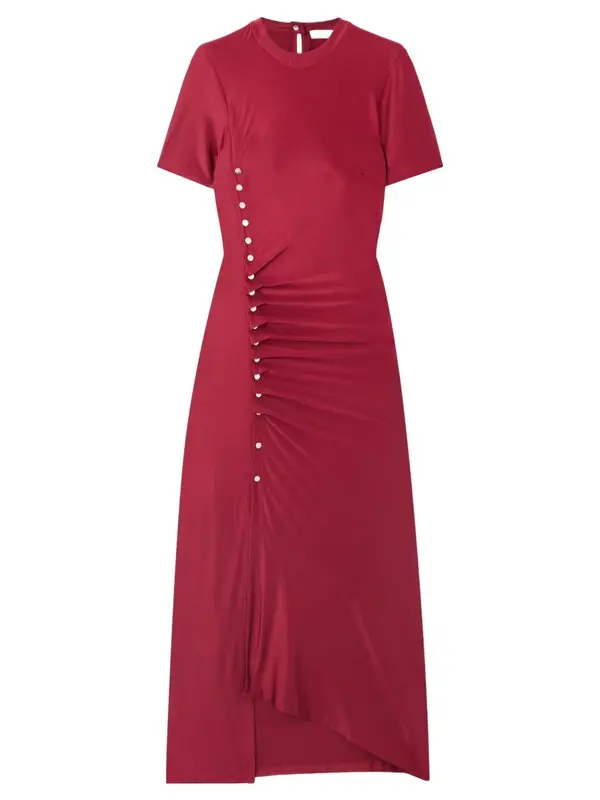 Rabanne Button-detailed Pleated Knit Dress - Red