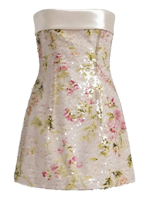 Alberta Ferretti Sleeveless Strapless Sequin Embellished Dress - Nude