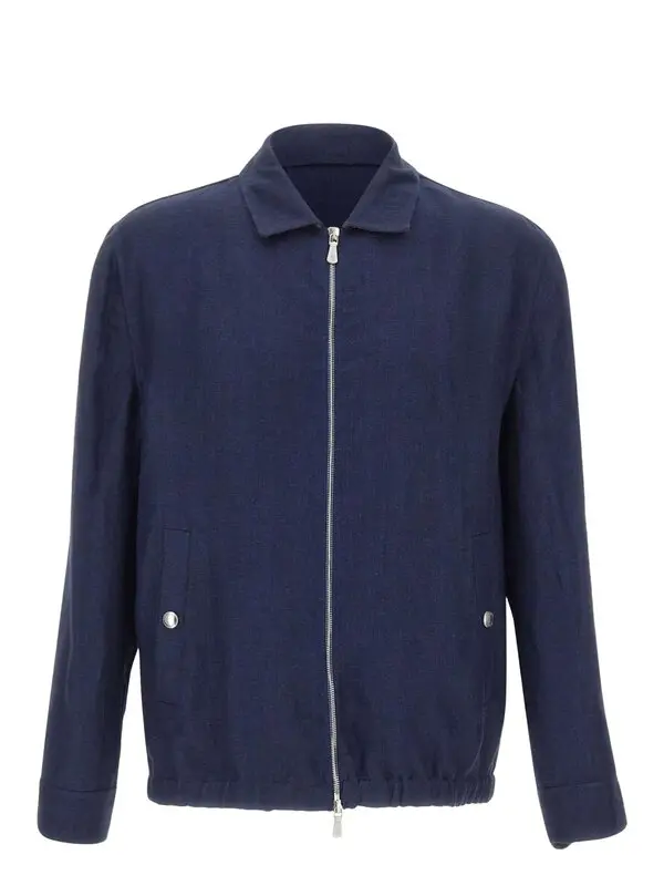 Eleventy Zip-up Collared Shirt Jacket - Blue