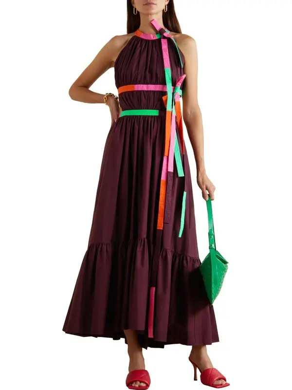 ROKSANDA Niesha Open-back Bow-detailed Tiered Cotton Midi Dress - Multicolor