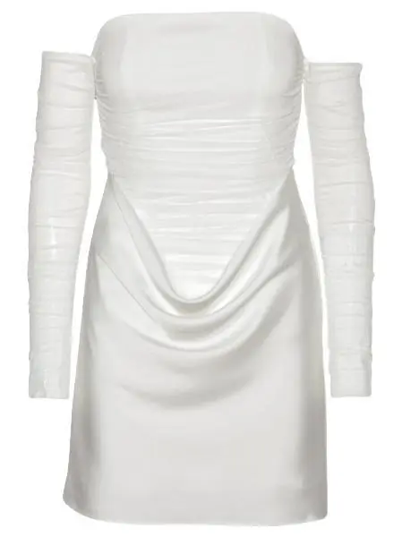 ROTATE BY BIRGER CHRISTENSEN Ruched Mesh Mini Dress With Off-the-shoulder Design - White