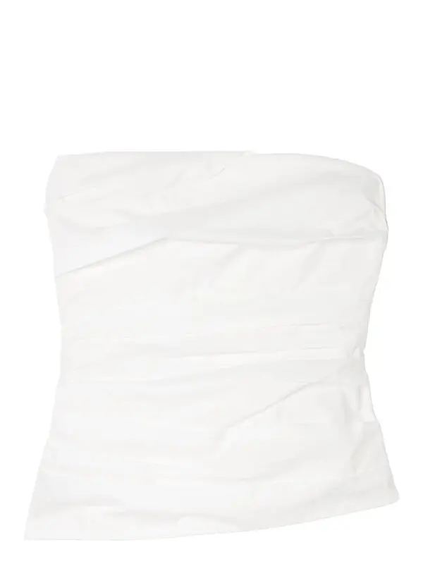 Simkhai Emerson Strapless Ruched Cotton-blend Poplin Bustier Top - White