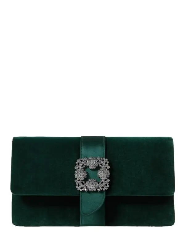 Manolo Blahnik Crystal Embellished Velvet Clutch - Gray