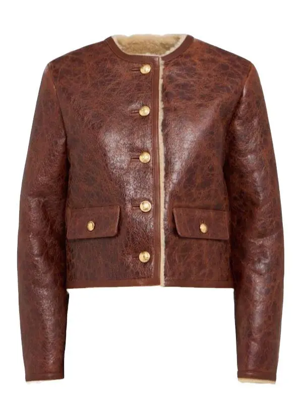 NILI LOTAN Zanie Shearling Trimmed Leather Jacket - Red