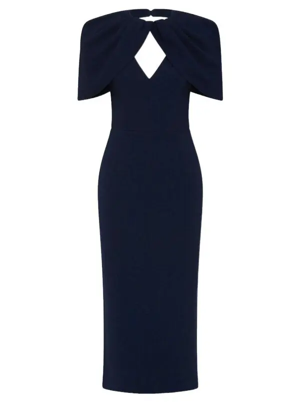 Rebecca Vallance Draped Midi Dress With Petal Sleeves And Split Back - Black