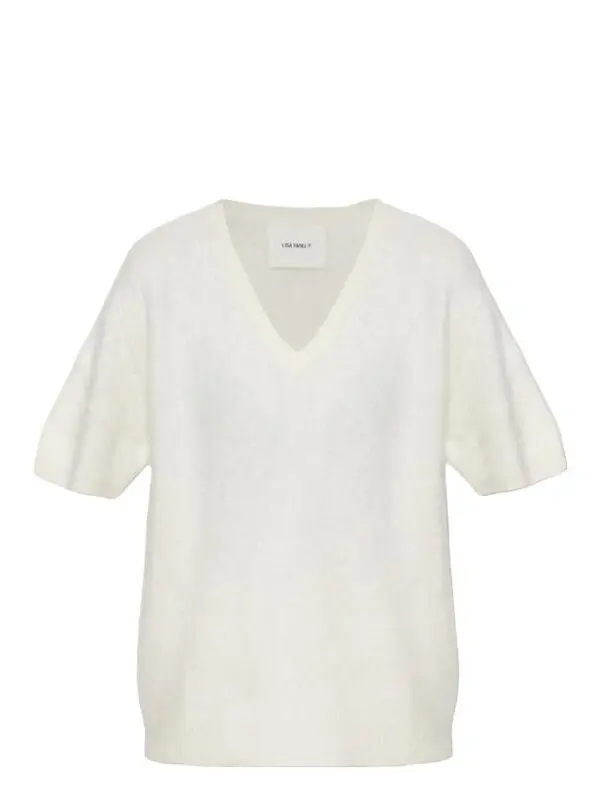LISA YANG V-neck Short Sleeve Top - Cream Brushed