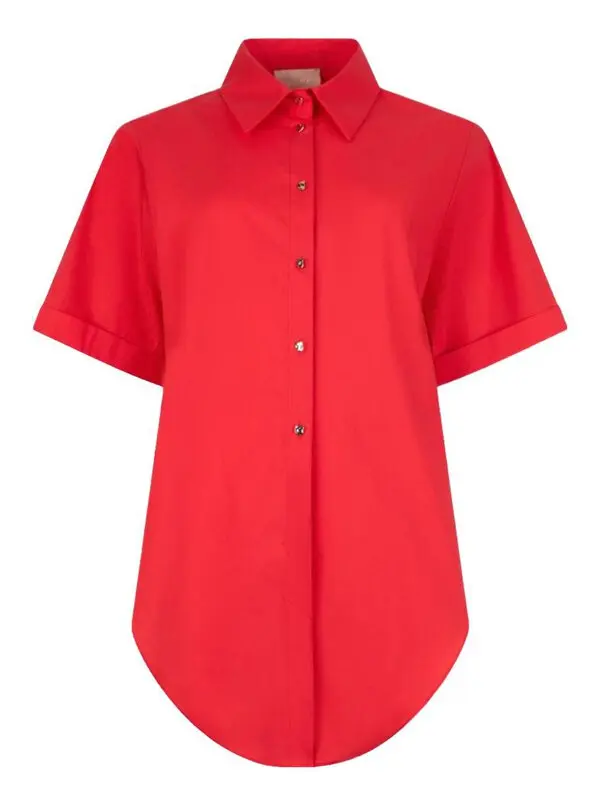 Liu Jo Short Sleeve Tie Front Poplin Blouse - Red