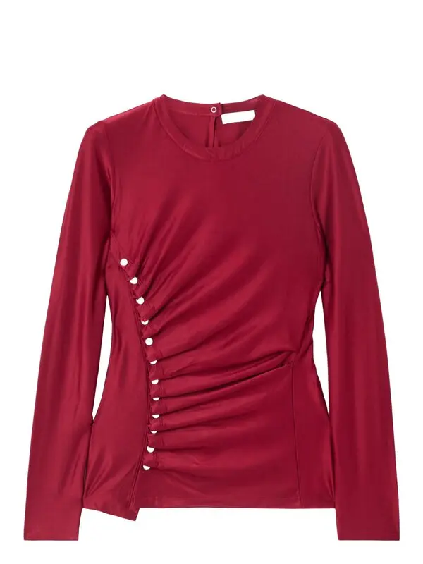 Rabanne Pleated Top With Button Detail - Red