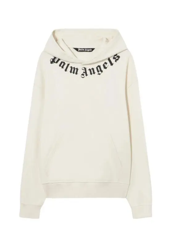 Palm Angels Neck Logo Hoodie - Beige White Black