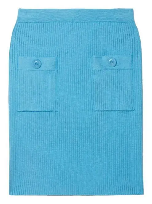 Oscar De La Renta Ribbed Silk Blend Mini Skirt With Buttoned Pockets - Blue