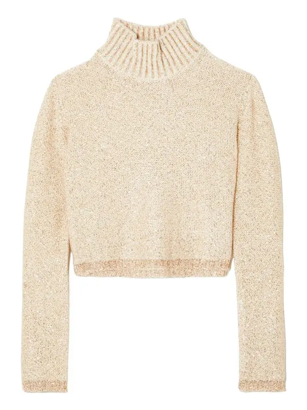 Altuzarra Melitta Cropped Sequin-embellished Knitted Turtleneck Sweater - Nude