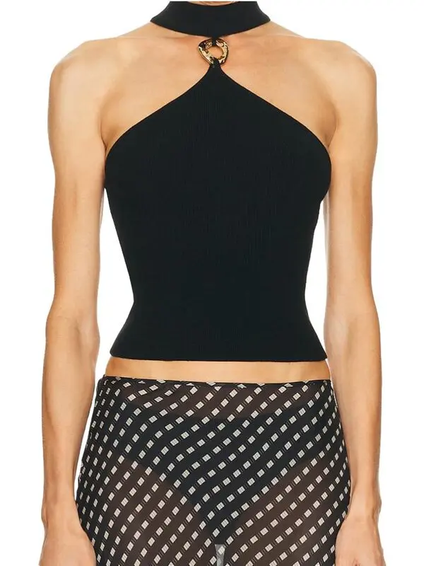 Simkhai Halterneck Knit Top With Metal Hardware - Black